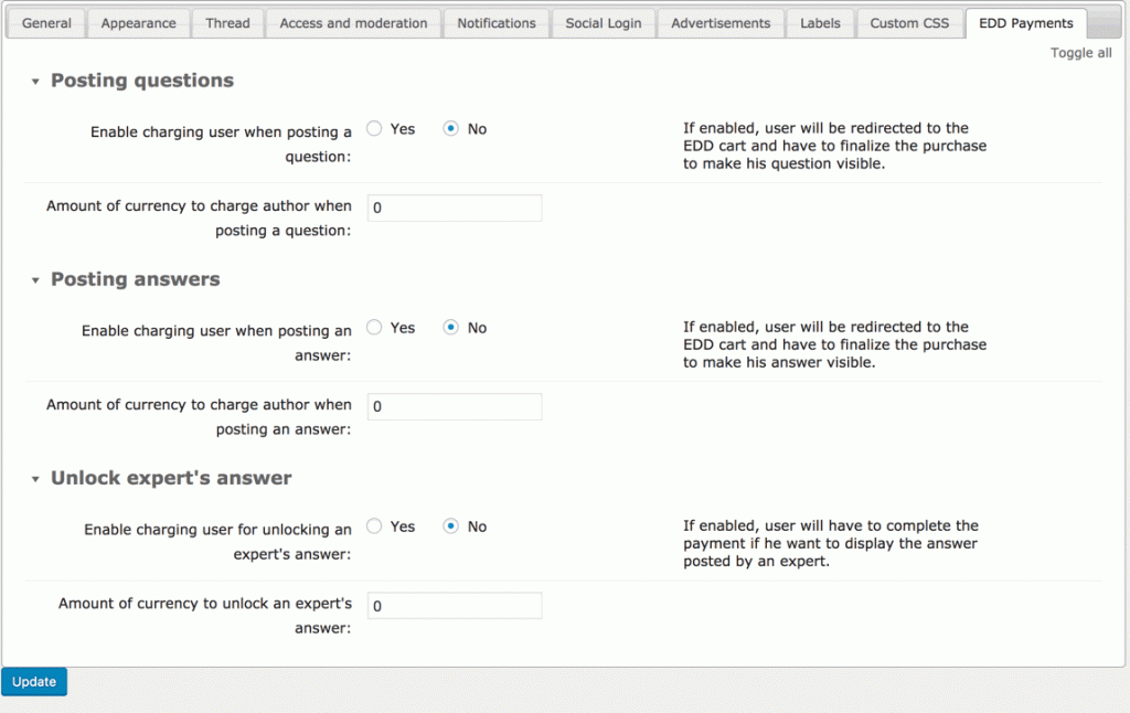 Questions and Answers Payment Addon for WordPress