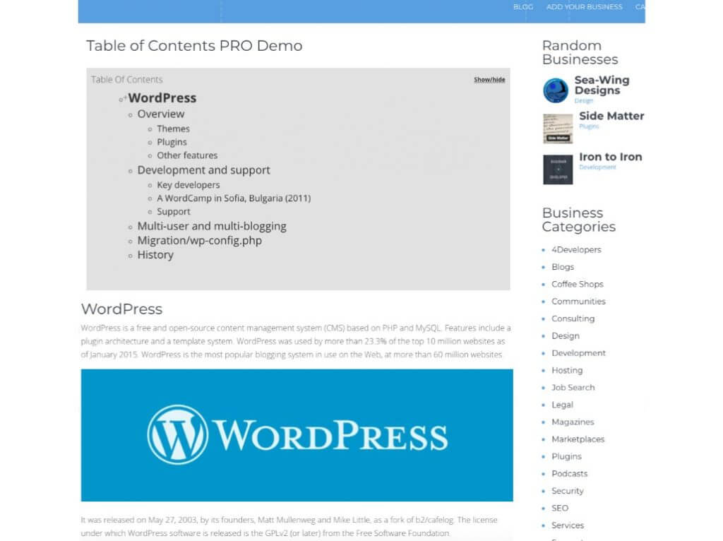 Best Table of Contents (TOC) WordPress Plugin